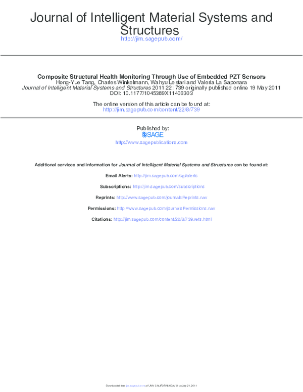 (PDF) Composite Structural Health Monitoring Through Use of Embedded PZT Sensors