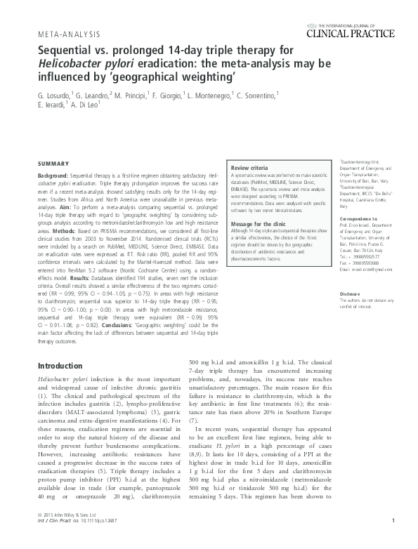 (PDF) Sequential vs. prolonged 14-day triple therapy for Helicobacter ...