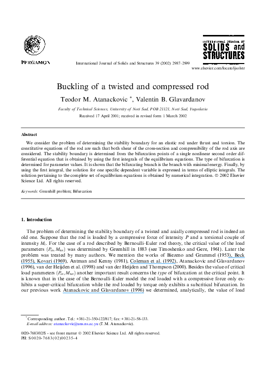 (PDF) Buckling of a twisted and compressed rod