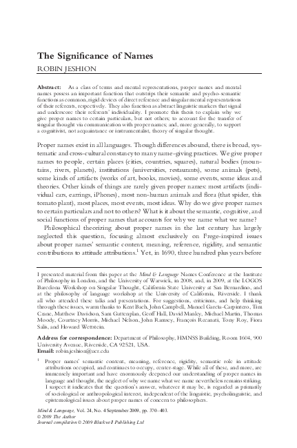 (PDF) The Significance of Names