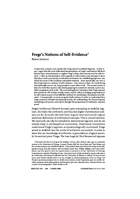 (PDF) Frege's Notions of Self-Evidence