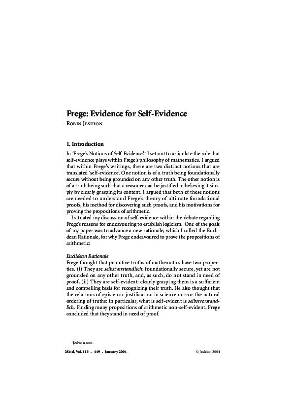 (PDF) Frege: Evidence for Self-Evidence