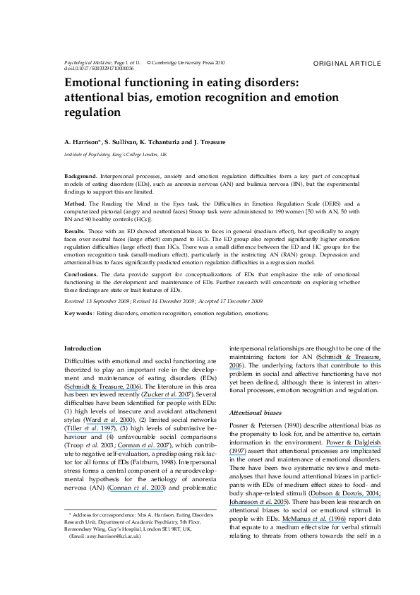 (PDF) Emotional functioning in eating disorders: attentional bias ...