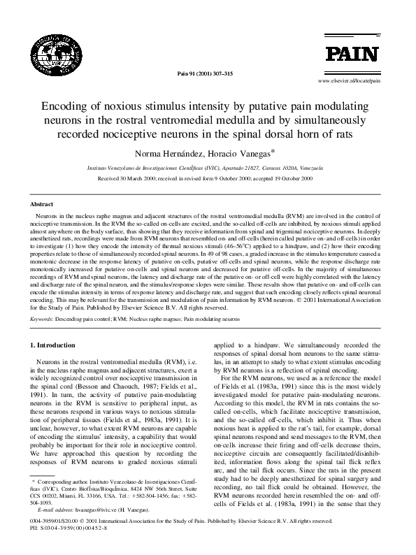 (PDF) Encoding of noxious stimulus intensity by putative pain ...