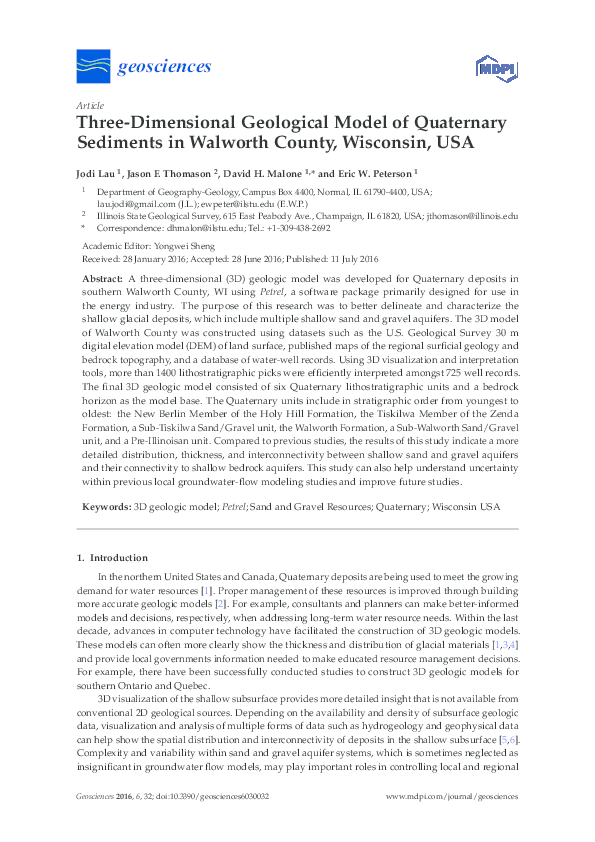 (PDF) Three-Dimensional Geological Model of Quaternary Sediments in Walworth County, Wisconsin ...