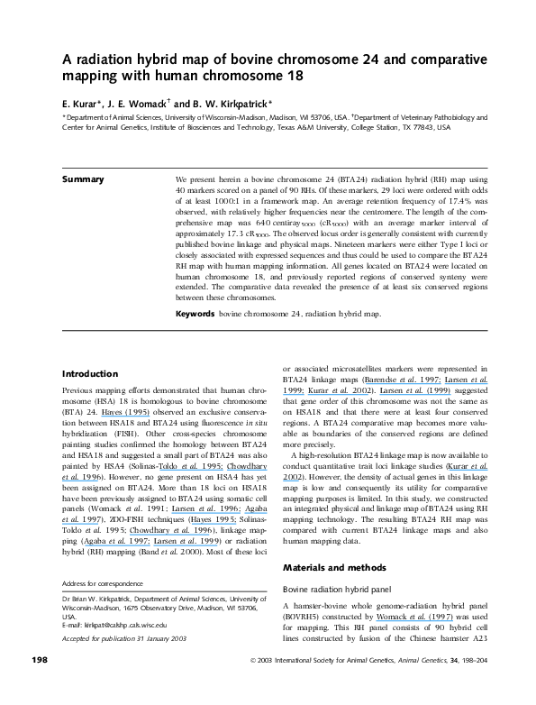 (PDF) A radiation hybrid map of bovine chromosome 24 and comparative mapping with human ...