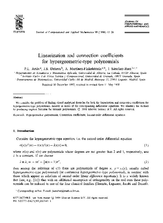 Pdf Linearization And Connection Coefficients For Hypergeometric Type