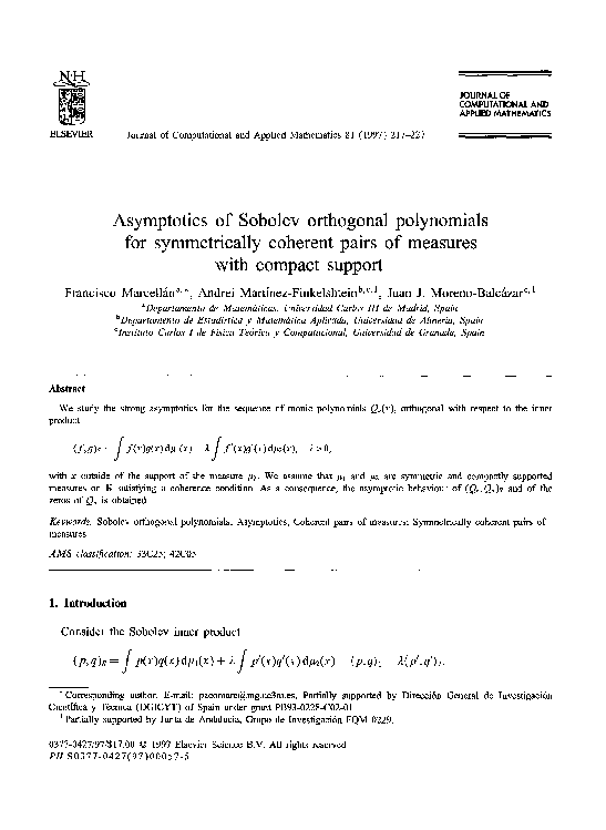 Pdf Asymptotics Of Sobolev Orthogonal Polynomials For Symmetrically Coherent Pairs Of Measures
