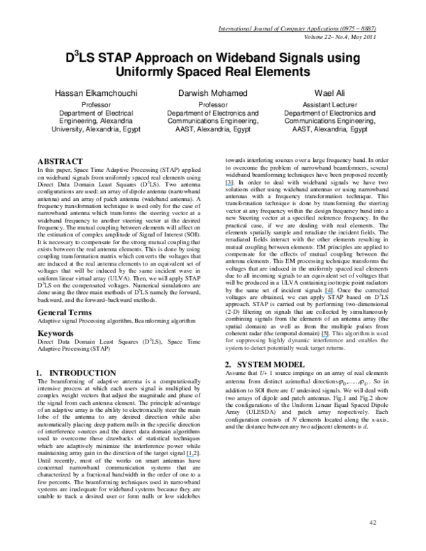 Pdf D3ls Stap Approach On Wideband Signals Using Uniformly Spaced