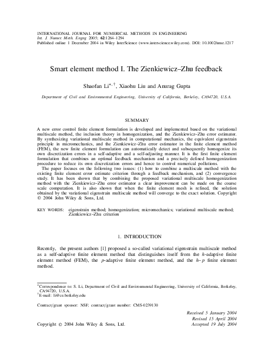 Pdf Smart Element Method I The Zienkiewicz Zhu Feedback