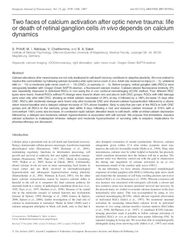 (PDF) Two faces of calcium activation after optic nerve trauma: life or ...