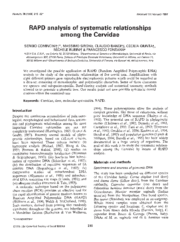 (PDF) RAPD analysis of systematic relationships among the Cervidae
