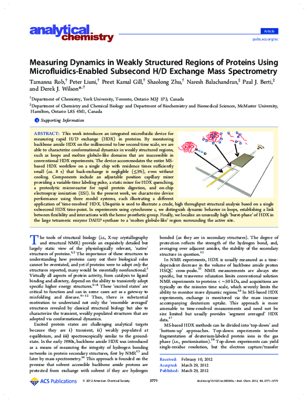 (PDF) Measuring Dynamics in Weakly Structured Regions of Proteins Using Microfluidics-Enabled ...