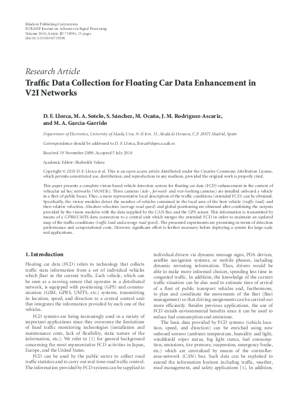 Pdf Traffic Data Collection For Floating Car Data Enhancement In V2i Networks
