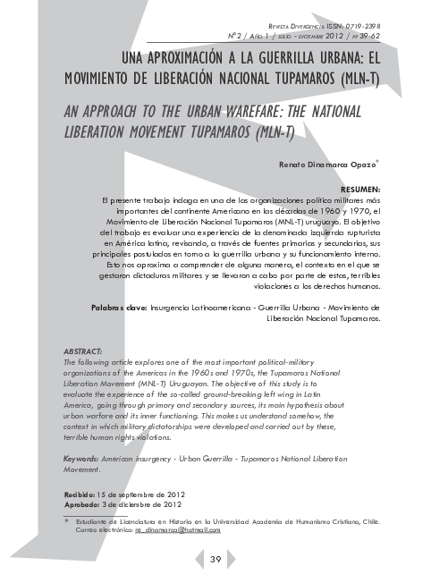 (PDF) Una aproximación a la guerrilla urbana: el Movimiento de ...