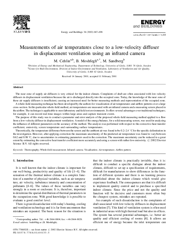 Pdf Measurements Of Air Temperatures Close To A Low Velocity Diffuser In Displacement