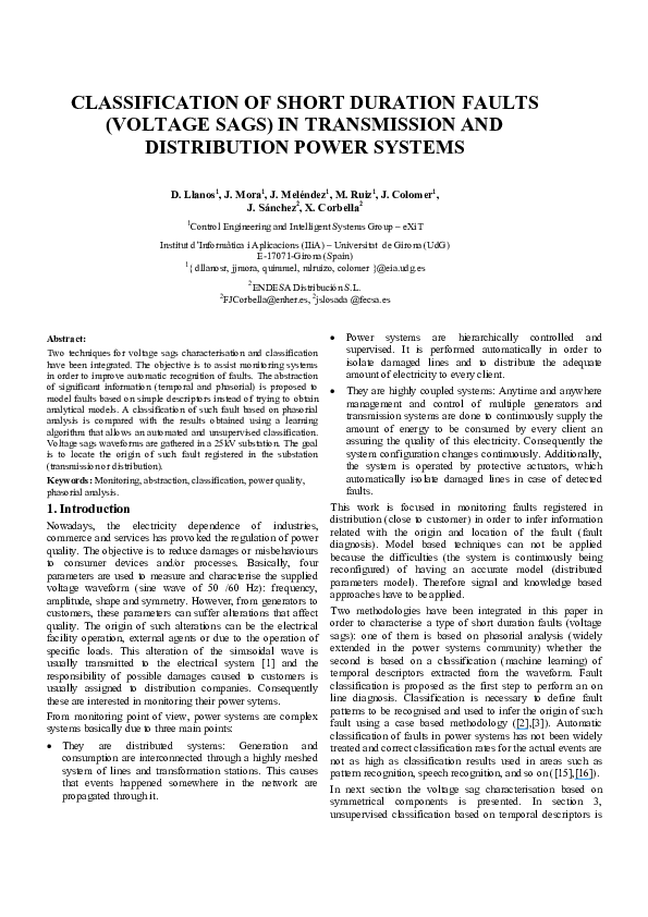 (PDF) CLASSIFICATION OF SHORT DURATION FAULTS (VOLTAGE SAGS) IN TRANSMISSION AND DISTRIBUTION ...