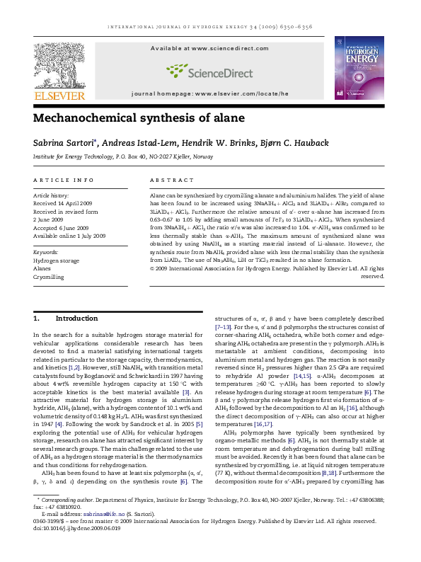 (PDF) Mechanochemical synthesis of alane