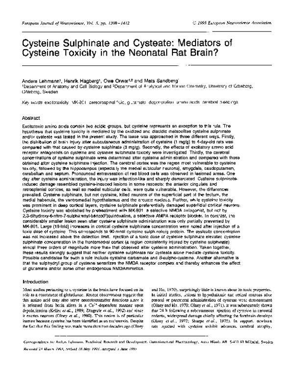 (PDF) Cysteine Sulphinate and Cysteate: Mediators of Cysteine Toxicity ...