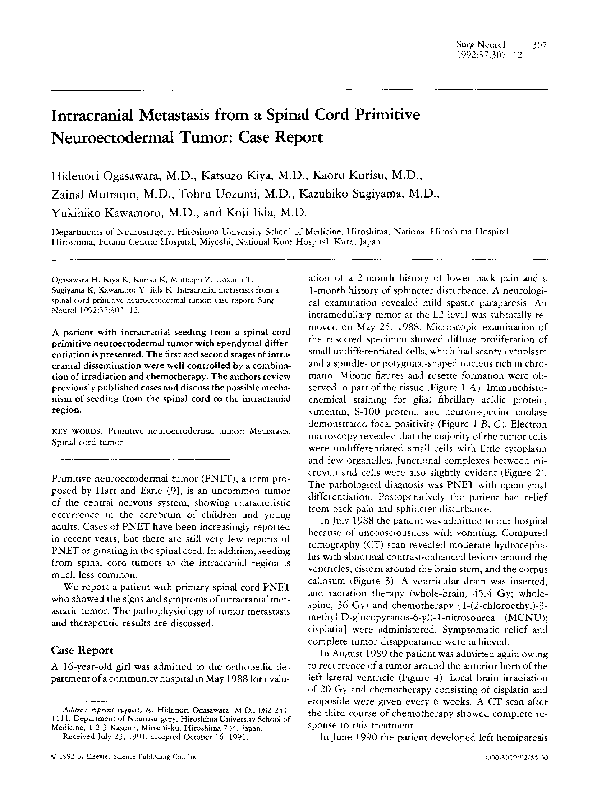 Pdf Intracranial Metastasis From A Spinal Cord Primitive Neuroectodermal Tumor Case Report