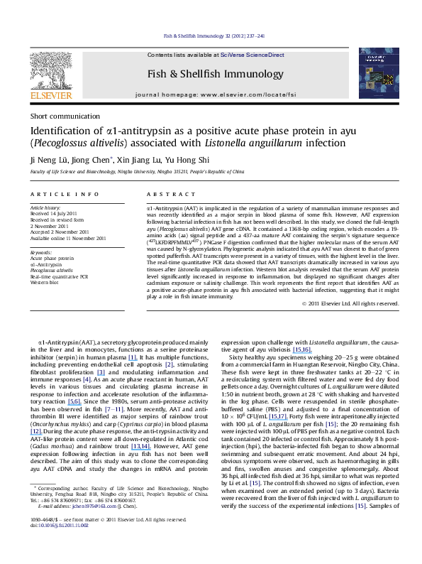 (PDF) Identification of α1-antitrypsin as a positive acute phase ...