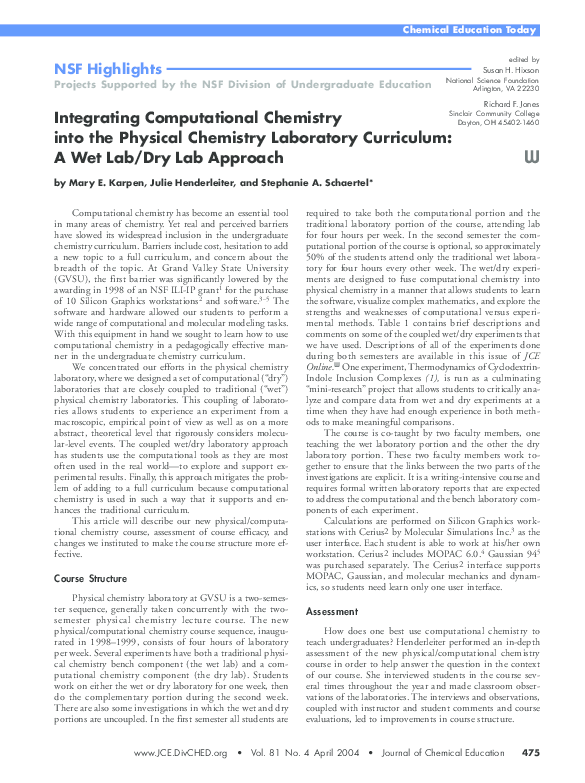 (PDF) Integrating Computational Chemistry into the Physical Chemistry ...