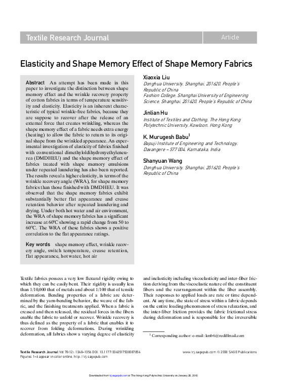 (PDF) Elasticity and Shape Memory Effect of Shape Memory Fabrics