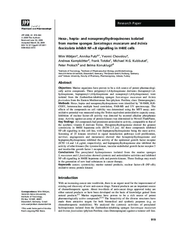 (PDF) Hexa, hepta- and nonaprenylhydroquinones isolated from marine ...