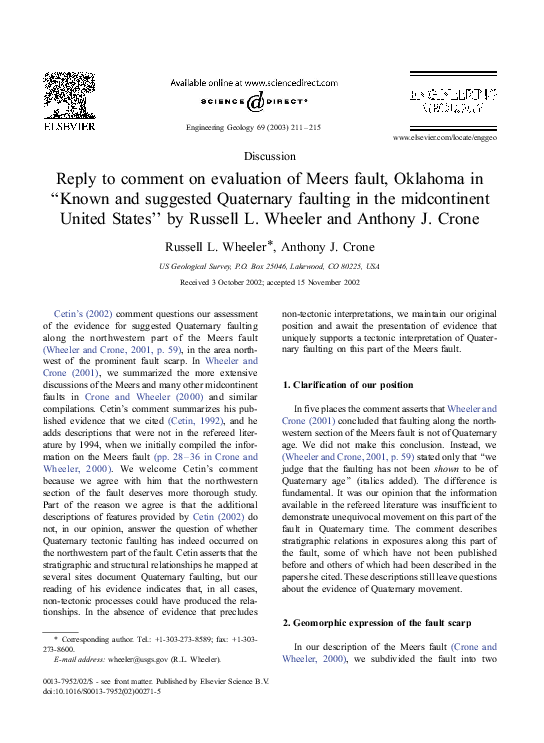 (PDF) Reply to comment on evaluation of Meers fault, Oklahoma in “Known ...