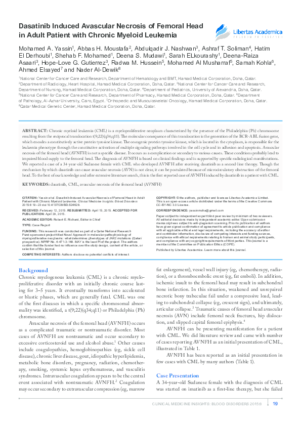 (PDF) Dasatinib Induced Avascular Necrosis of Femoral Head in Adult Patient with Chronic Myeloid ...