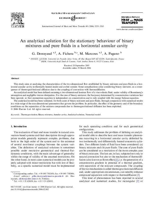 (PDF) An analytical solution for the stationary behaviour of binary mixtures and pure fluids in ...