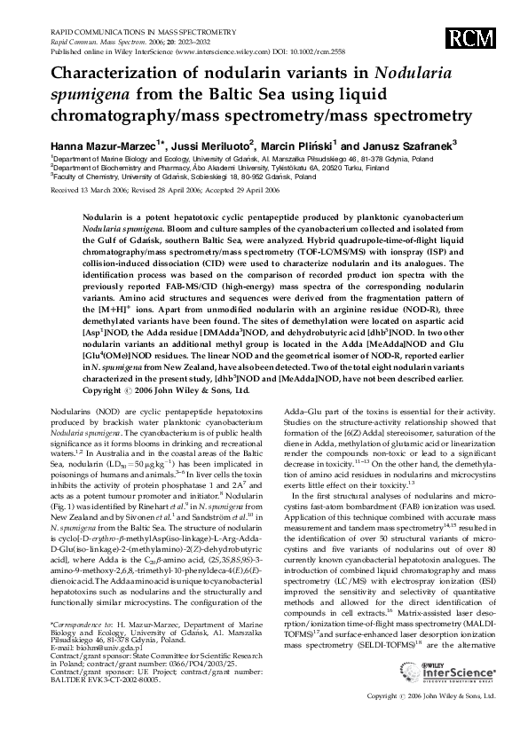 (PDF) Characterization of nodularin variants inNodularia spumigena from the Baltic Sea using ...