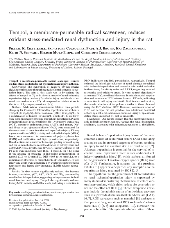 (PDF) Tempol, a membrane-permeable radical scavenger, reduces oxidant ...