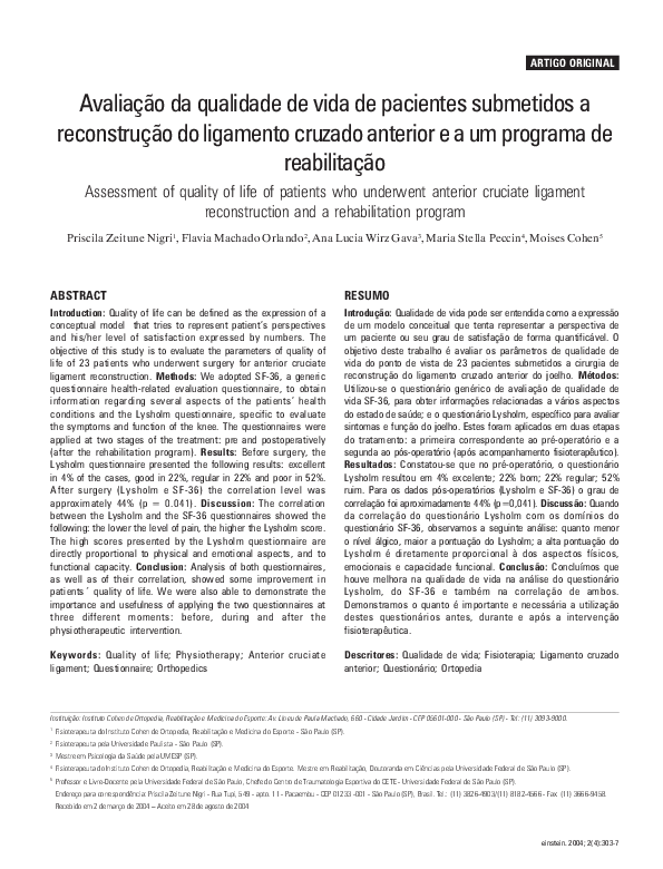 (PDF) Avaliação da qualidade de vida de pacientes submetidos a ...