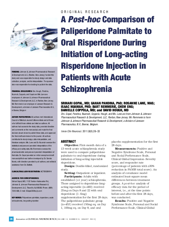(PDF) A Post-hoc comparison of paliperidone palmitate to oral ...