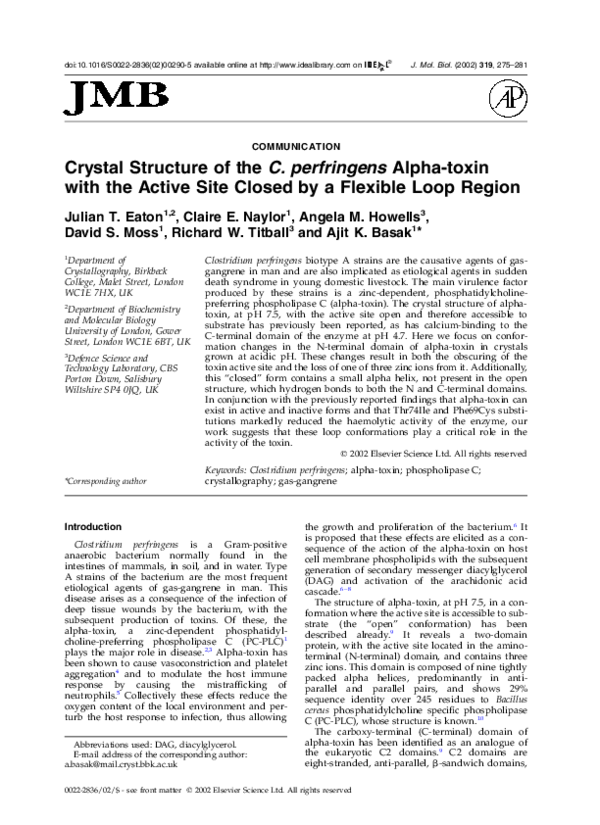 (PDF) Crystal Structure of the C. perfringens Alpha-toxin with the ...