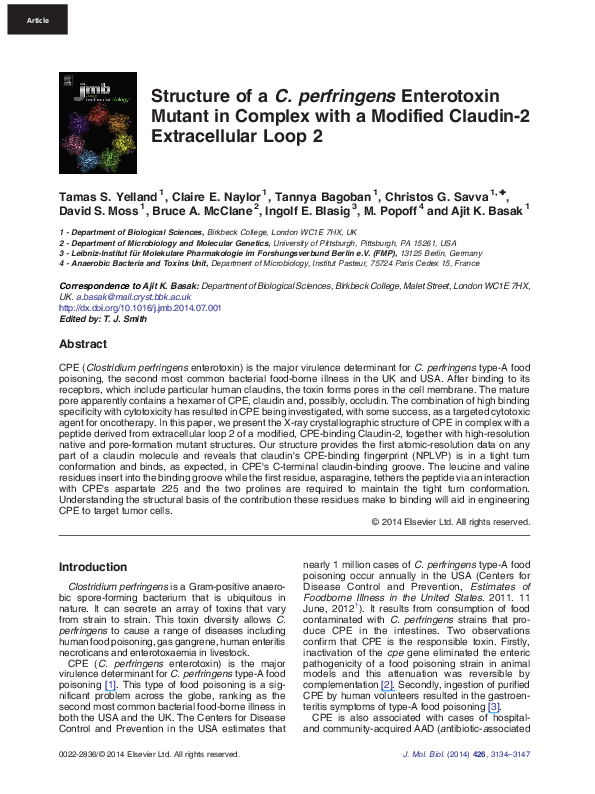 (PDF) Structure of a C. perfringens Enterotoxin Mutant in Complex with ...