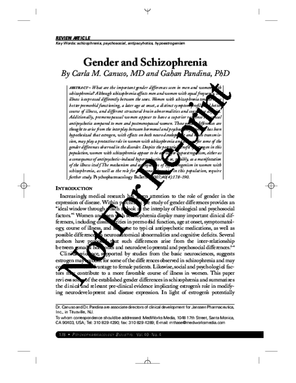 (PDF) Gender and schizophrenia