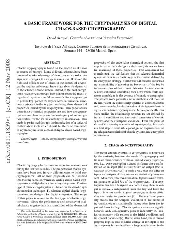 Pdf A Basic Framework For The Cryptanalysis Of Digital Chaos Based Cryptography