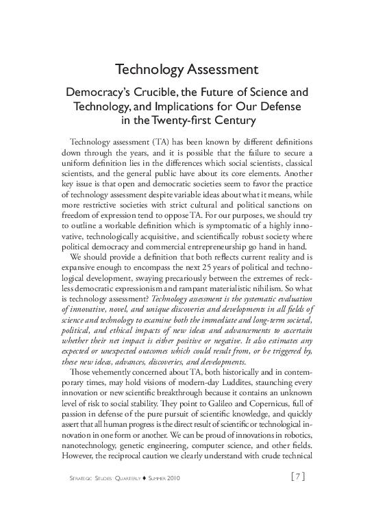 (PDF) Technology Assessment: Democracy's Crucible, the Future of ...