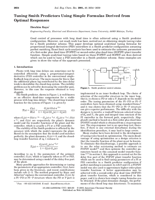 (PDF) Tuning Smith Predictors Using Simple Formulas Derived from ...