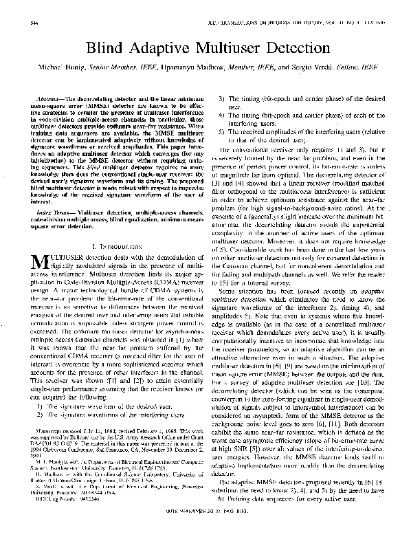 Pdf Blind Adaptive Multiuser Detection