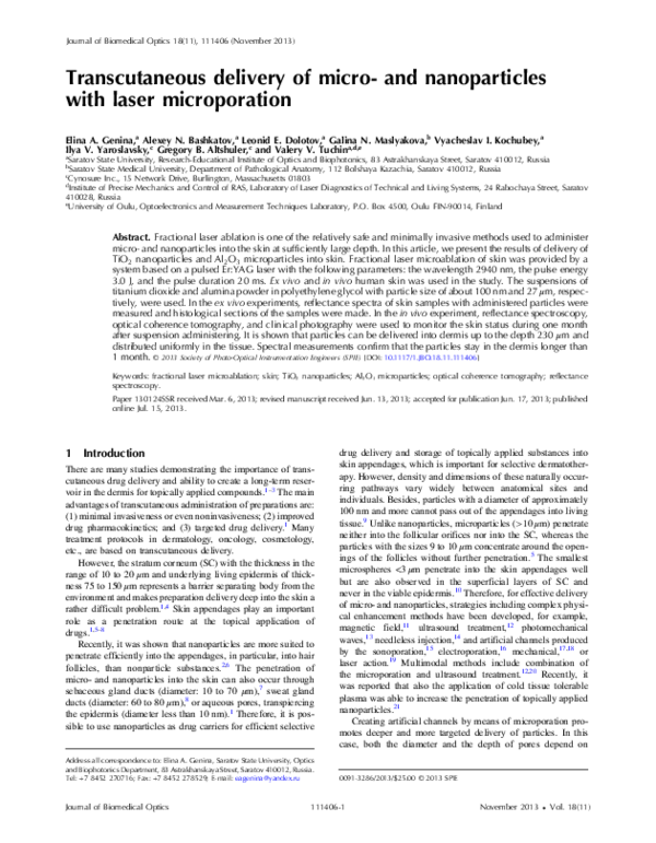 (PDF) Transcutaneous delivery of micro- and nanoparticles with laser ...
