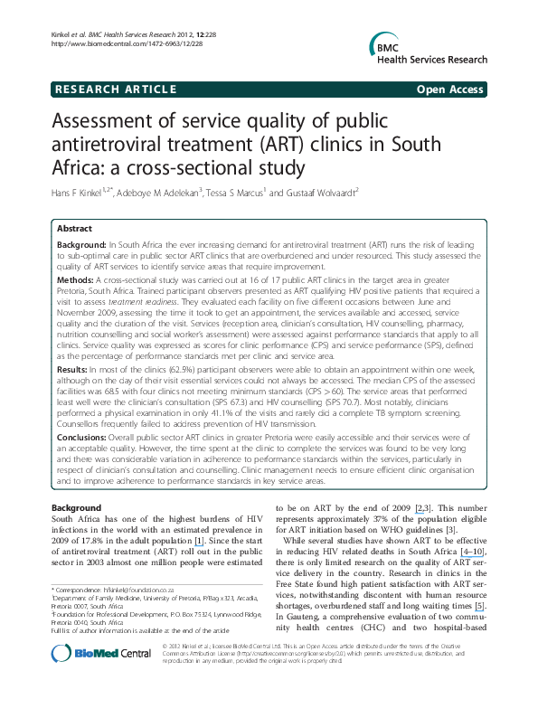 (PDF) Assessment of service quality of public antiretroviral treatment ...