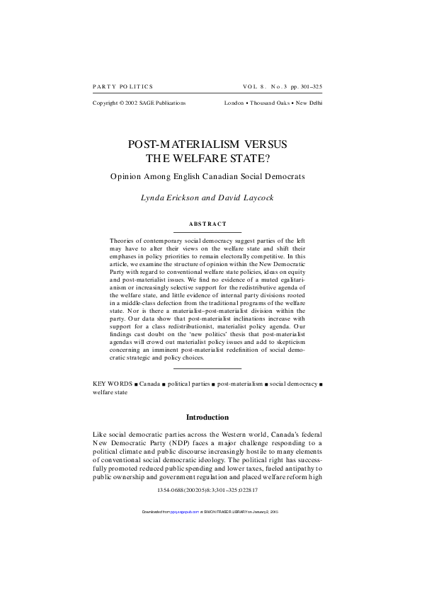 (PDF) Post-materialism Versus the Welfare State?: Opinion Among English ...