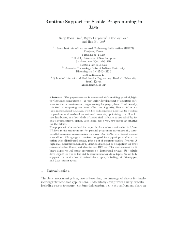 Pdf Runtime Support For Scalable Programming In Java