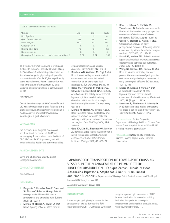 (PDF) Laparoscopic Transposition of Lower-Pole Crossing Vessels in the ...