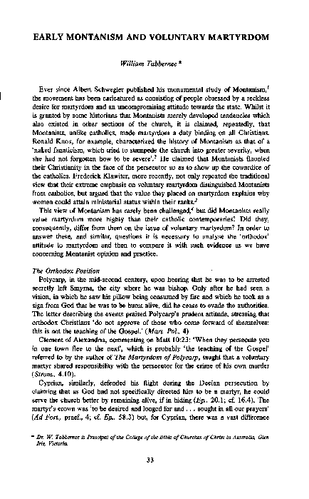 (PDF) Early Montanism and Voluntary Martyrdom