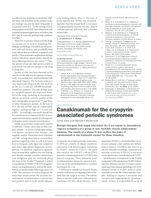 (PDF) InflammationCanakinumab for the cryopyrin-associated periodic ...