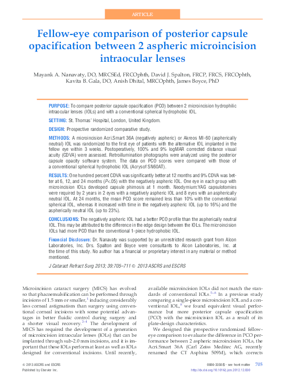 (PDF) Fellow-eye comparison of posterior capsule opacification with ...